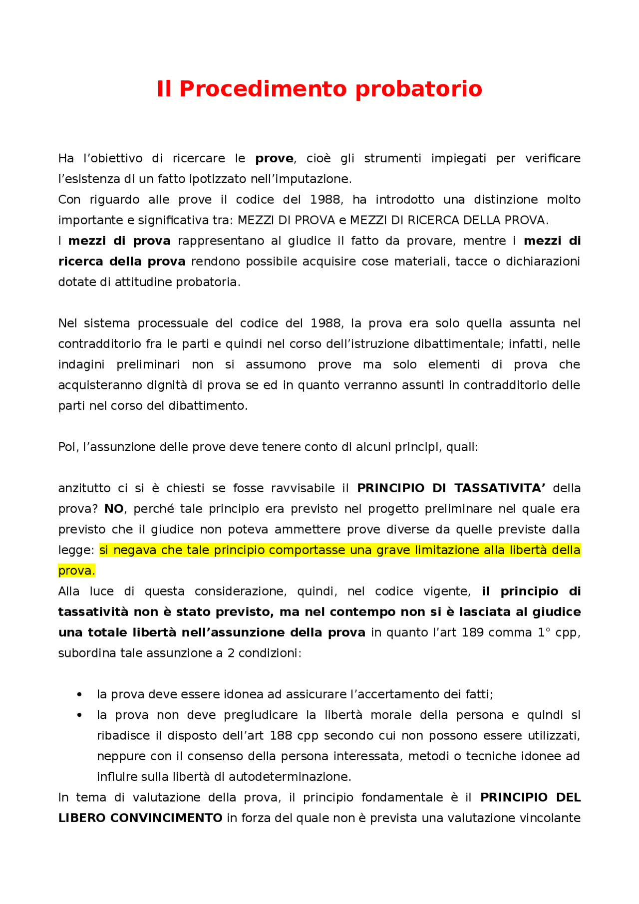 Procedura Penale Il Procedimento Probatorio Docsity