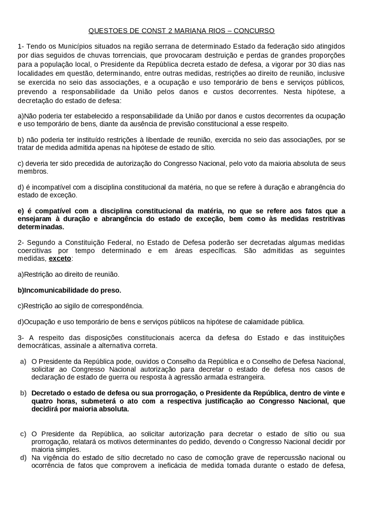 Questões De Direito Constitucional 2 Com Resposta Docsity