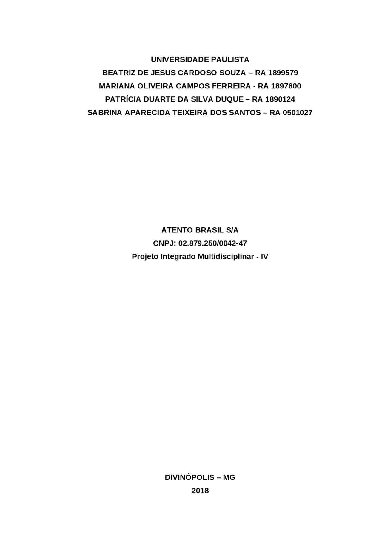 Projeto Integrado Multidisciplinar Pim V Unip Docsity