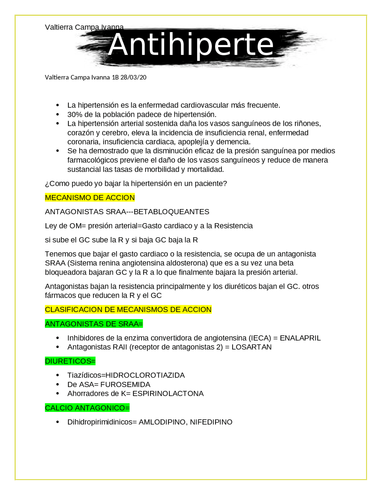 Antihipertensivos Su Mecanismo De Accion Y Ejemplos Apuntes De