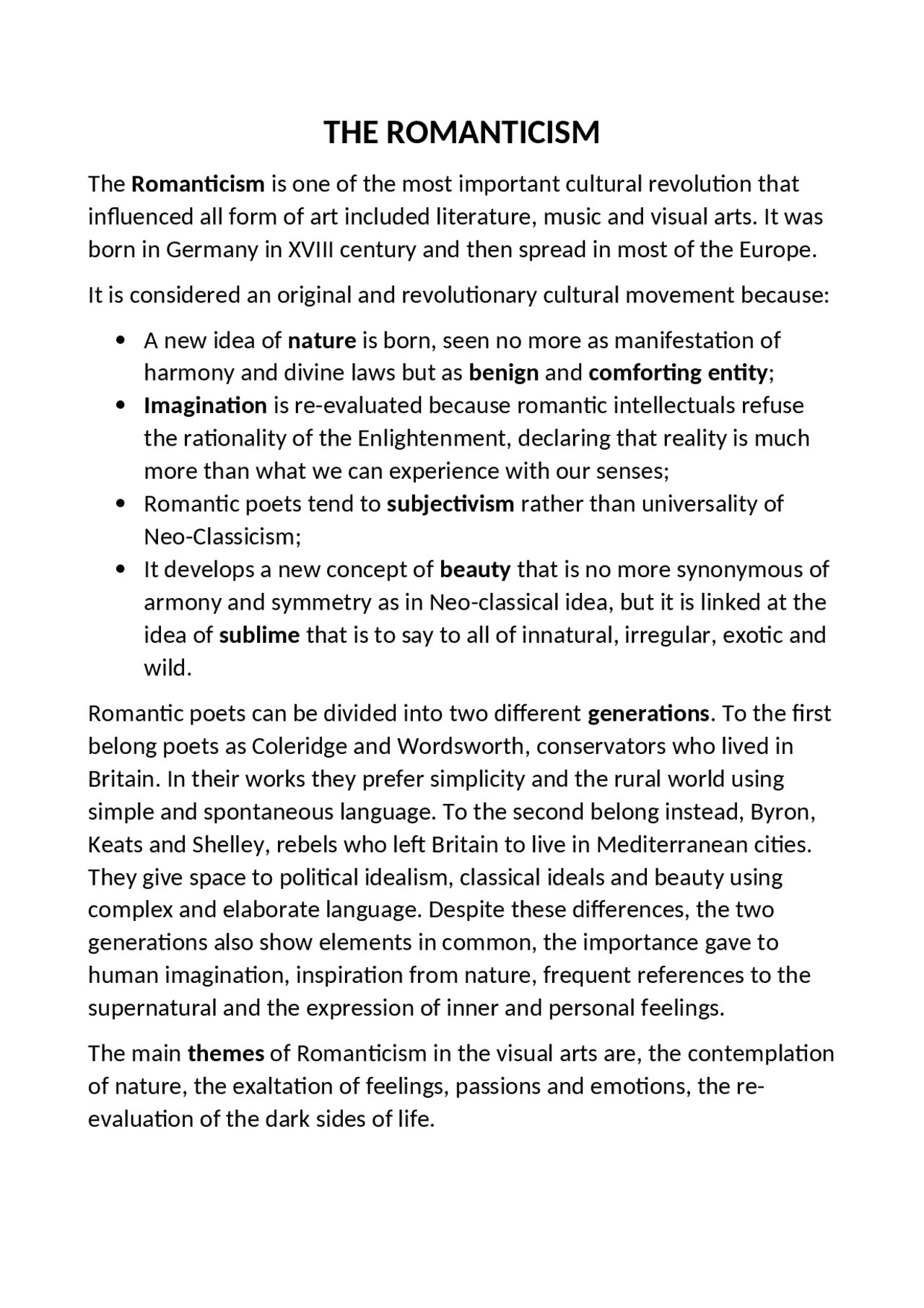 The English Romanticism - Docsity