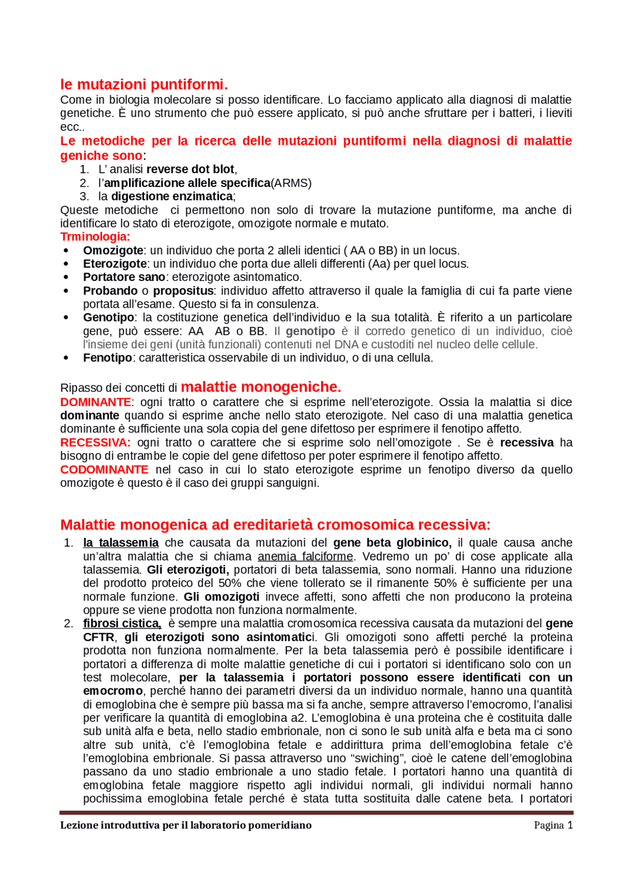 Le Mutazioni Puntiformi - Docsity