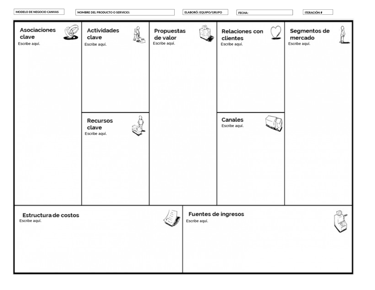 Es una plantilla editable para poder desarrollar el Modelo Canvas - Docsity