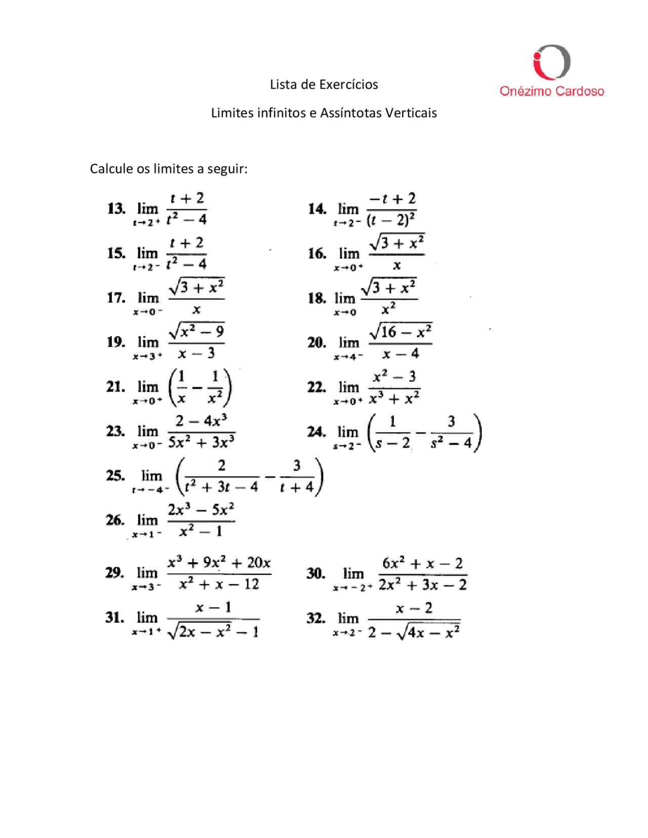 Lista de Exercícios Limite 4.pdf - Docsity