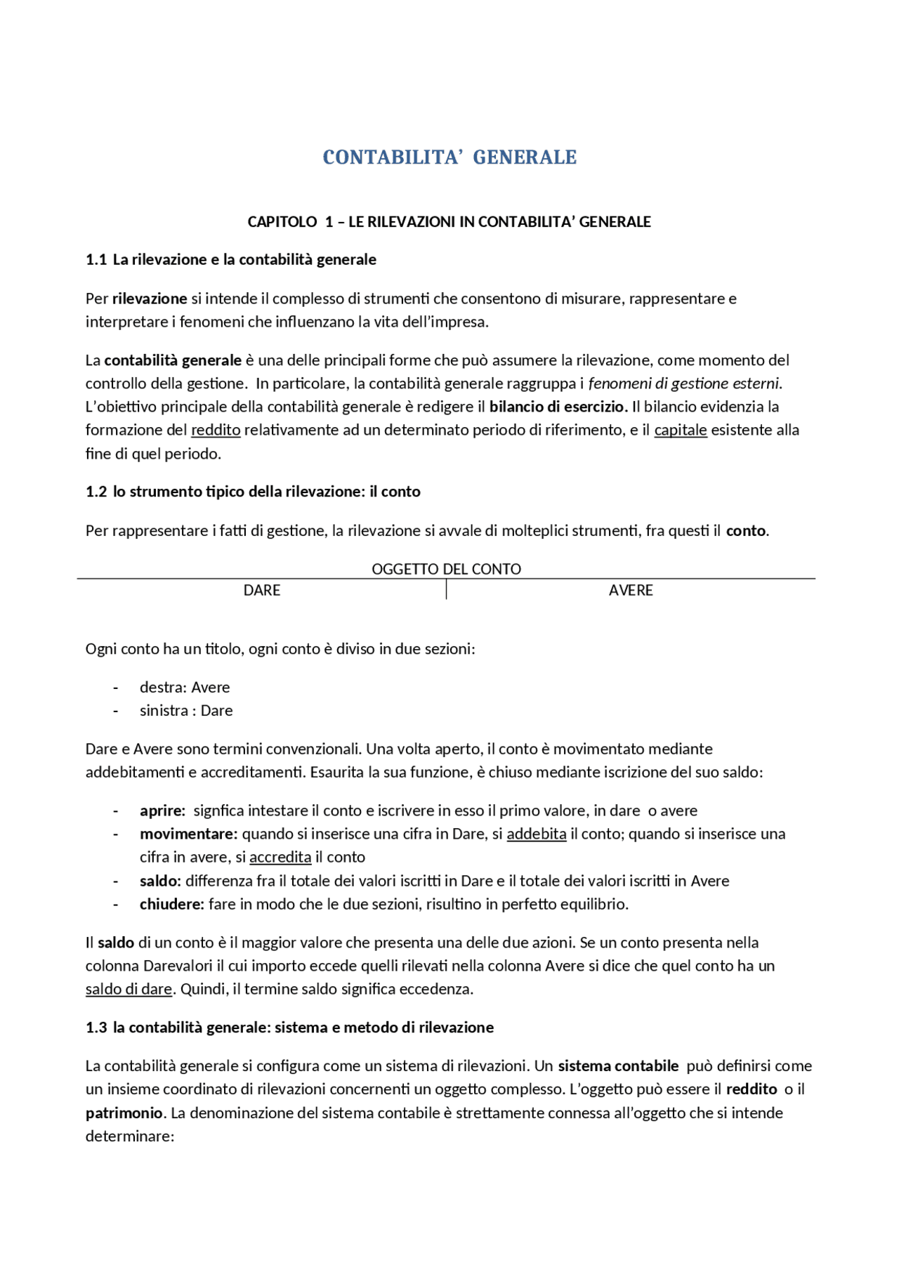 Contabilità Generale Riassunto Docsity