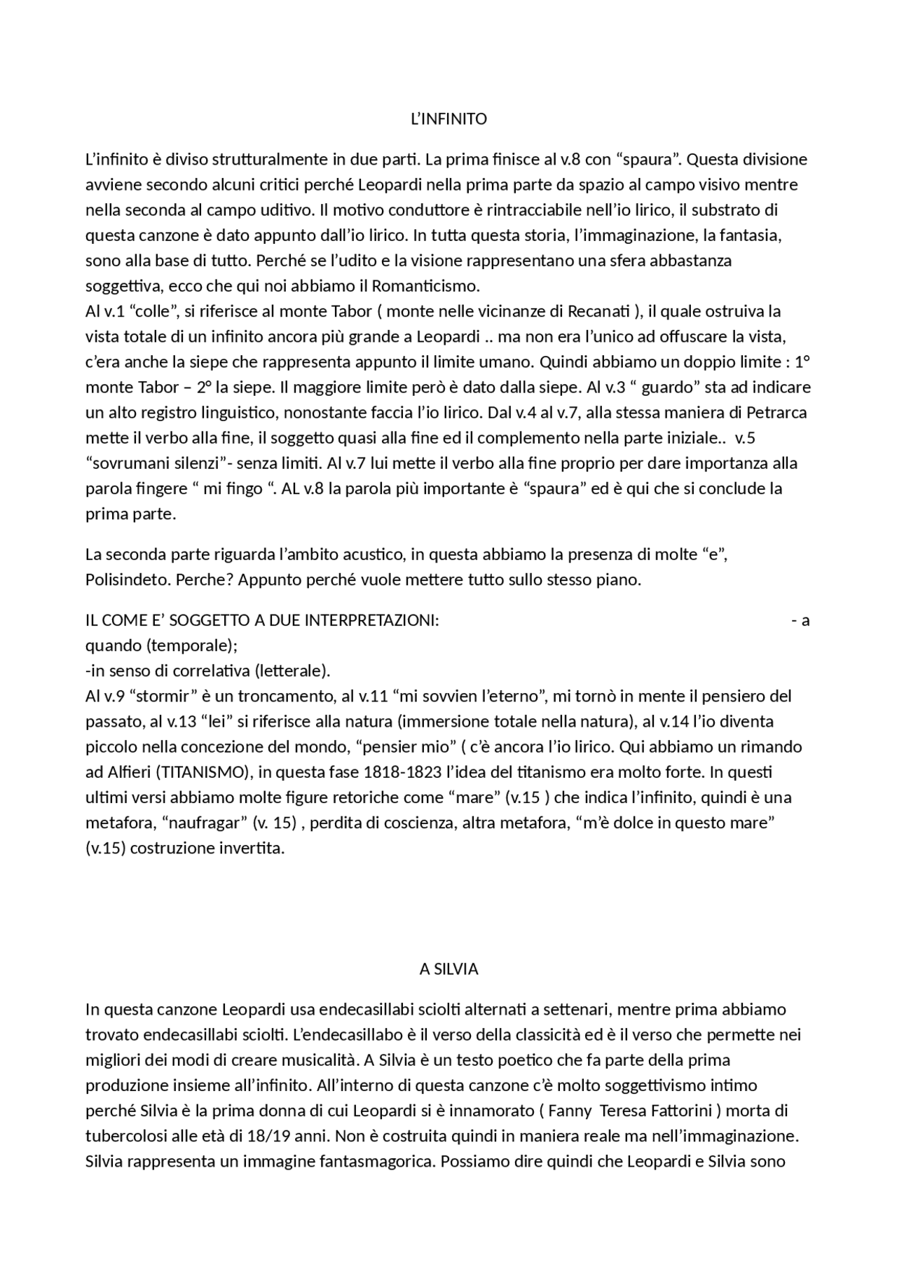 Linfinito Di Leopardi Docsity