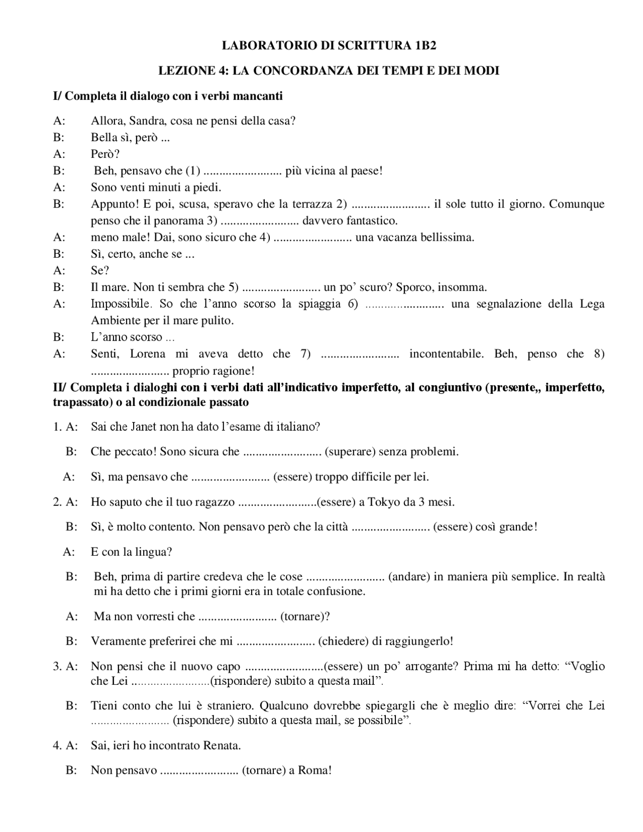 Concordanza dei tempi e dei modi - Docsity