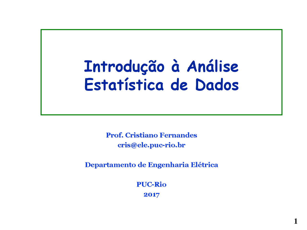 Introdução Análise Estatística de Dados - Docsity
