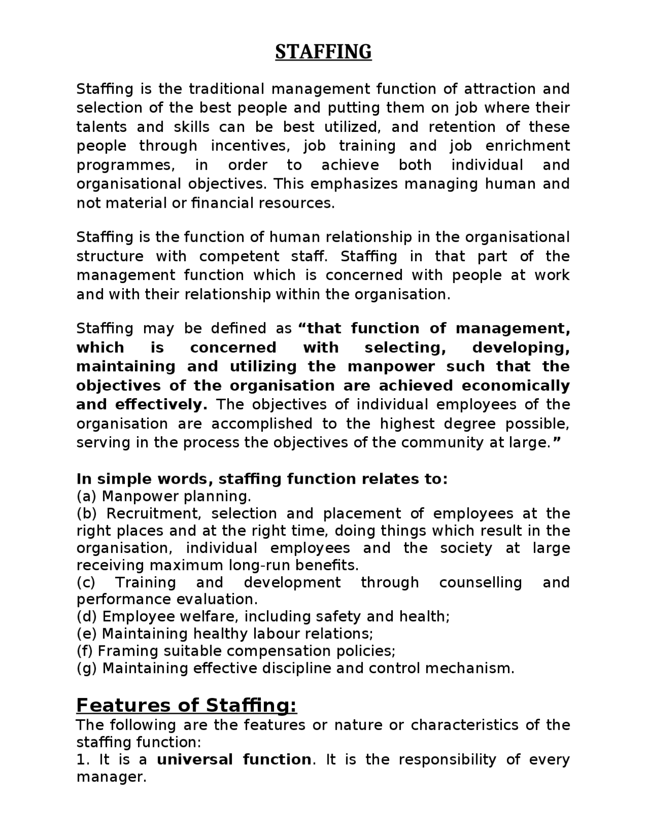 STAFFING PROCESS USED IN AN ORGANIZATION - Docsity