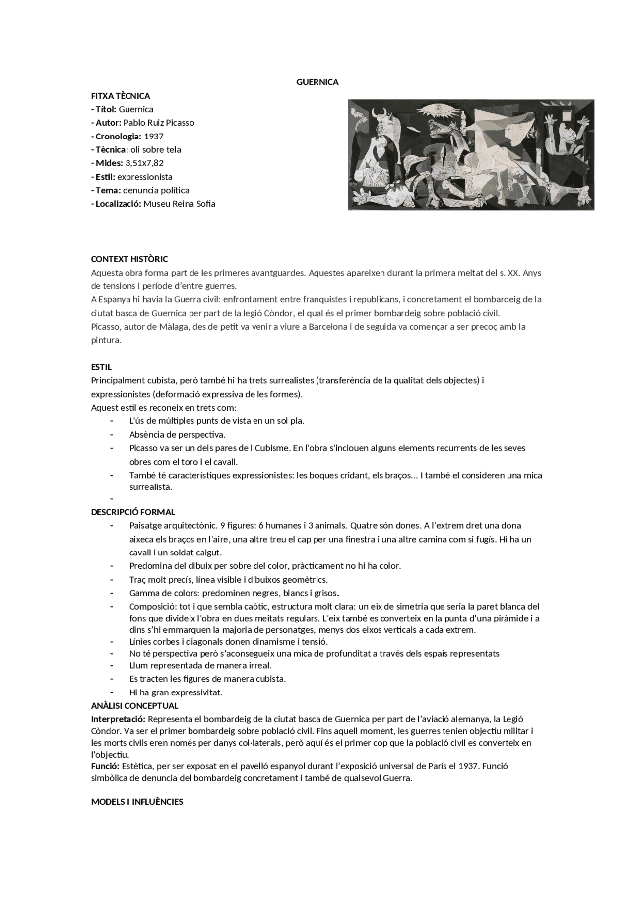 El guernica- Picasso | Apuntes de Historia del Arte | Docsity