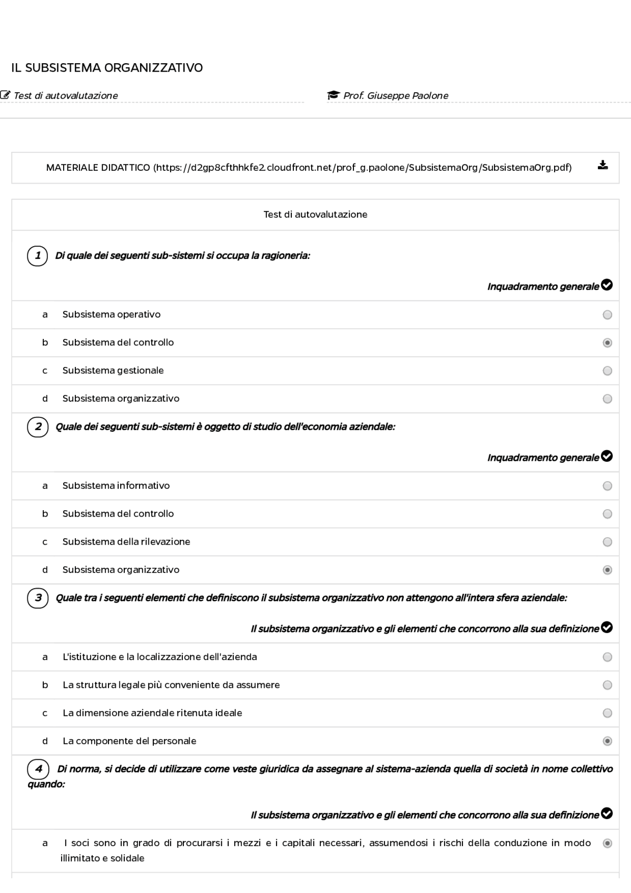 Test Piattaforma Ragioneria Generale Ed Applicata Modulo 1 Docsity