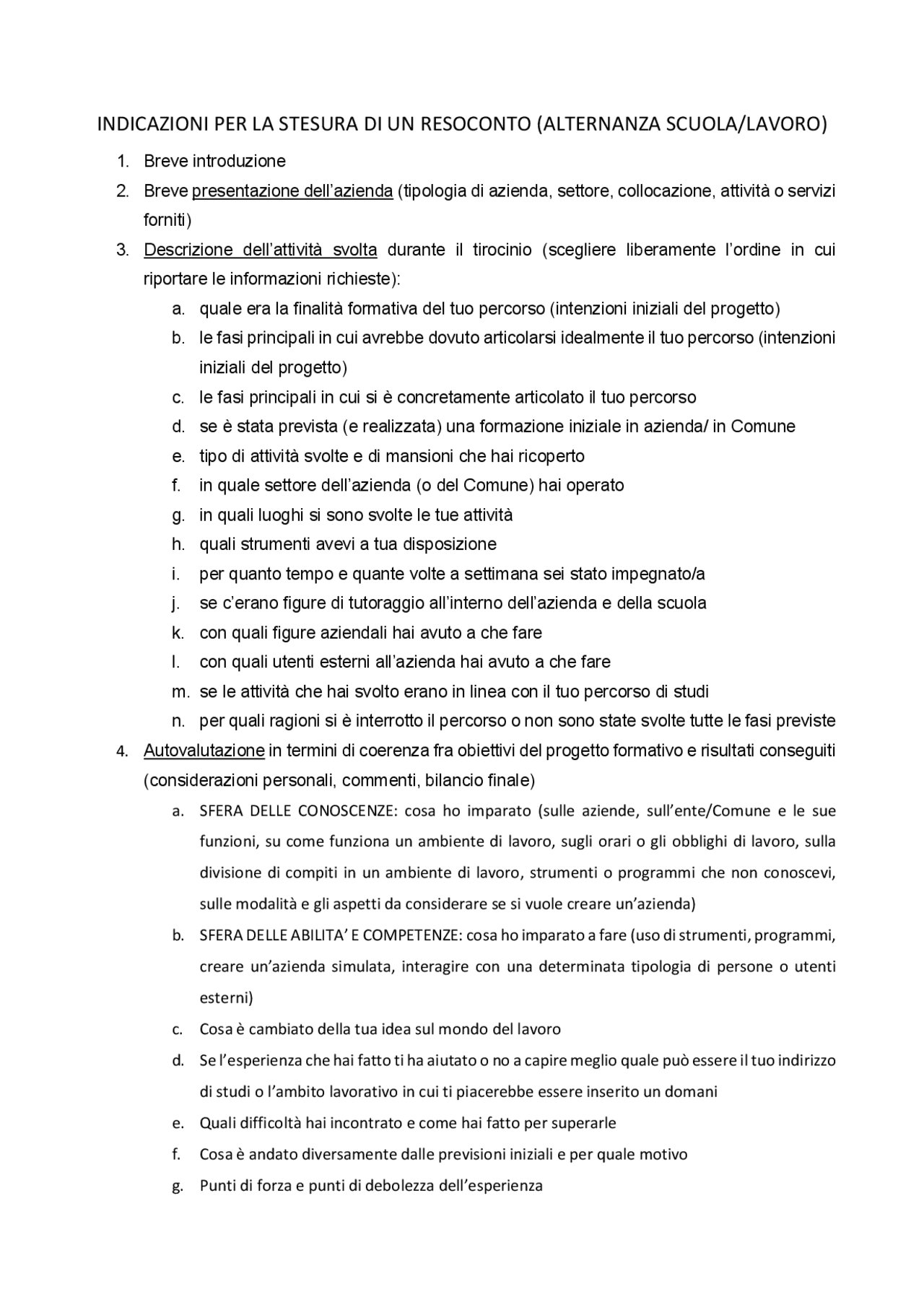 Indicazioni per svolgere un resoconto dell'esperienza PCTO | Guide, Progetti e Ricerche di ...