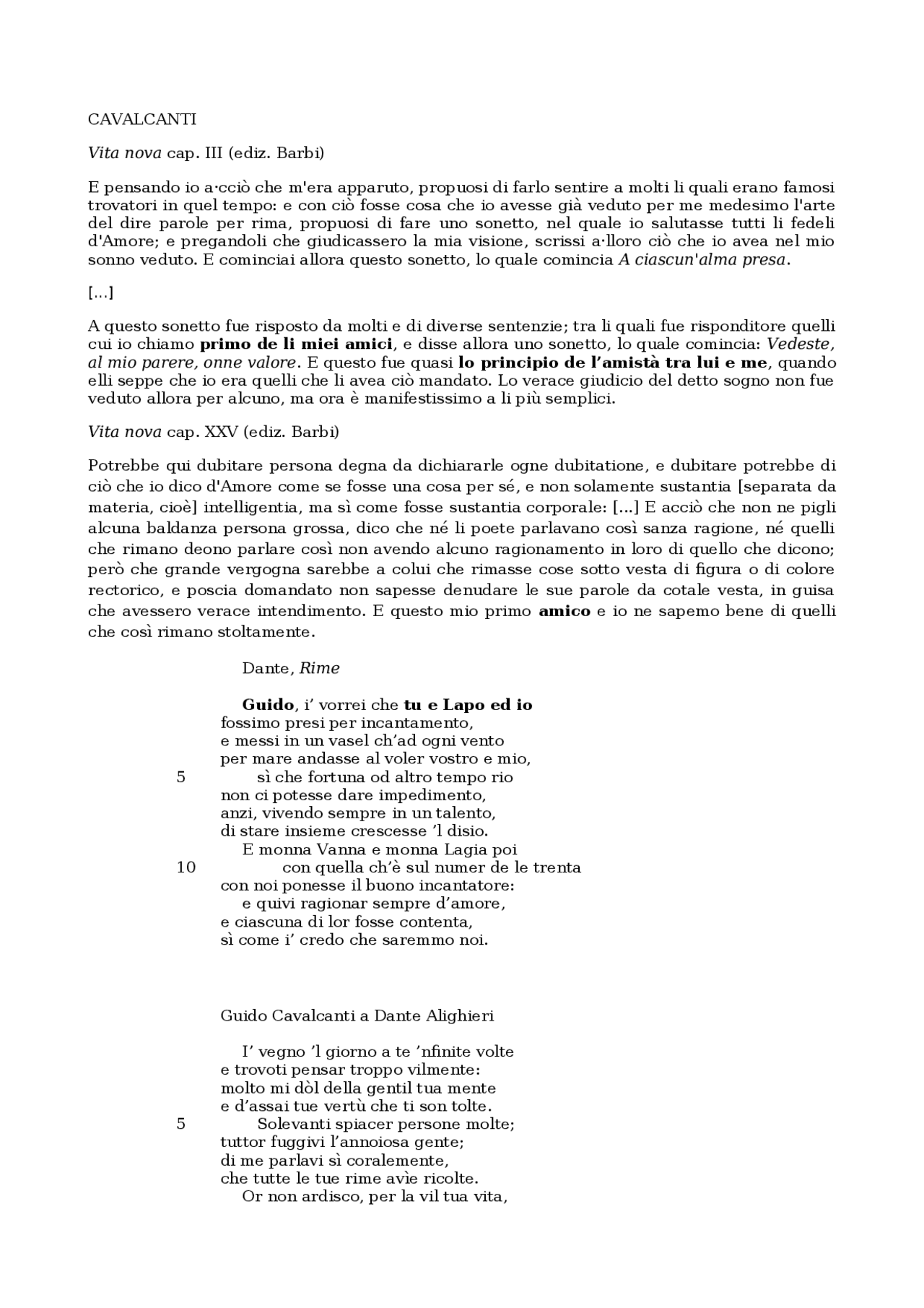 Cavalcanti Nella Commedia Docsity