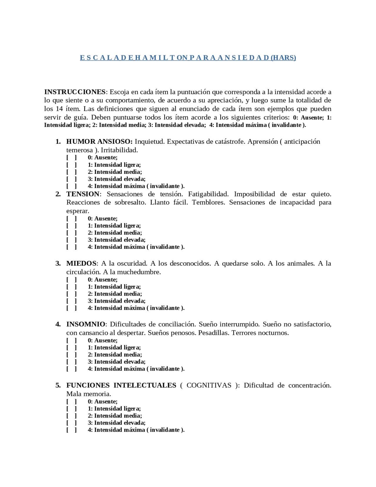 Test de Hamilton medicion de ansiedad | Guías, Proyectos ...