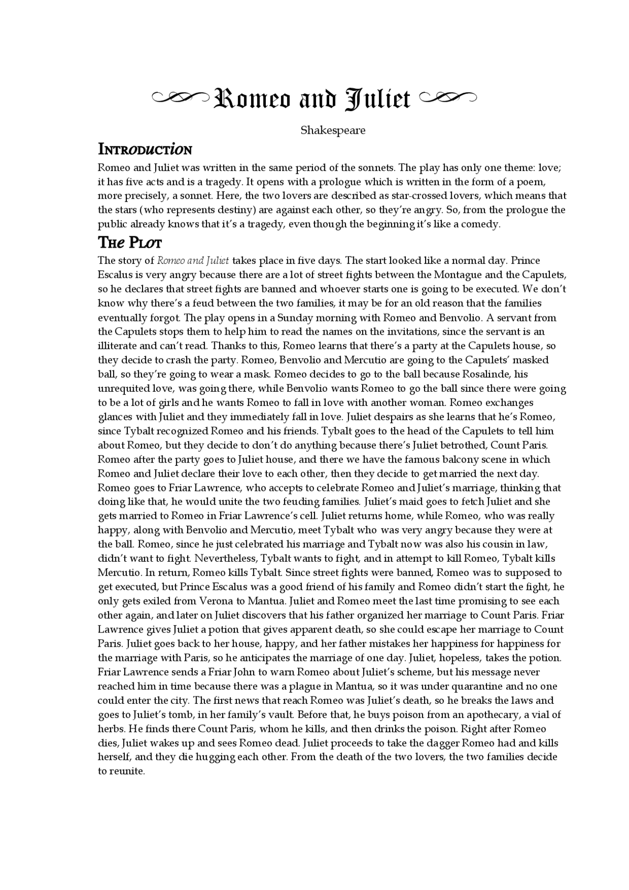 Romeo And Juliet Shakespeare Summary Plot Characters And Main