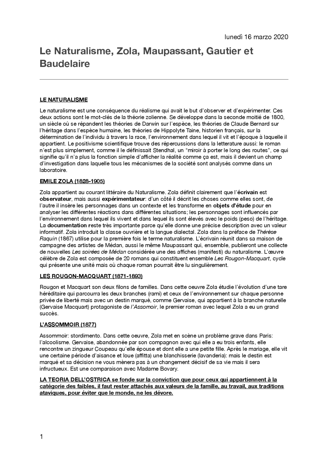 Le Naturalisme, courant littéraire - Docsity