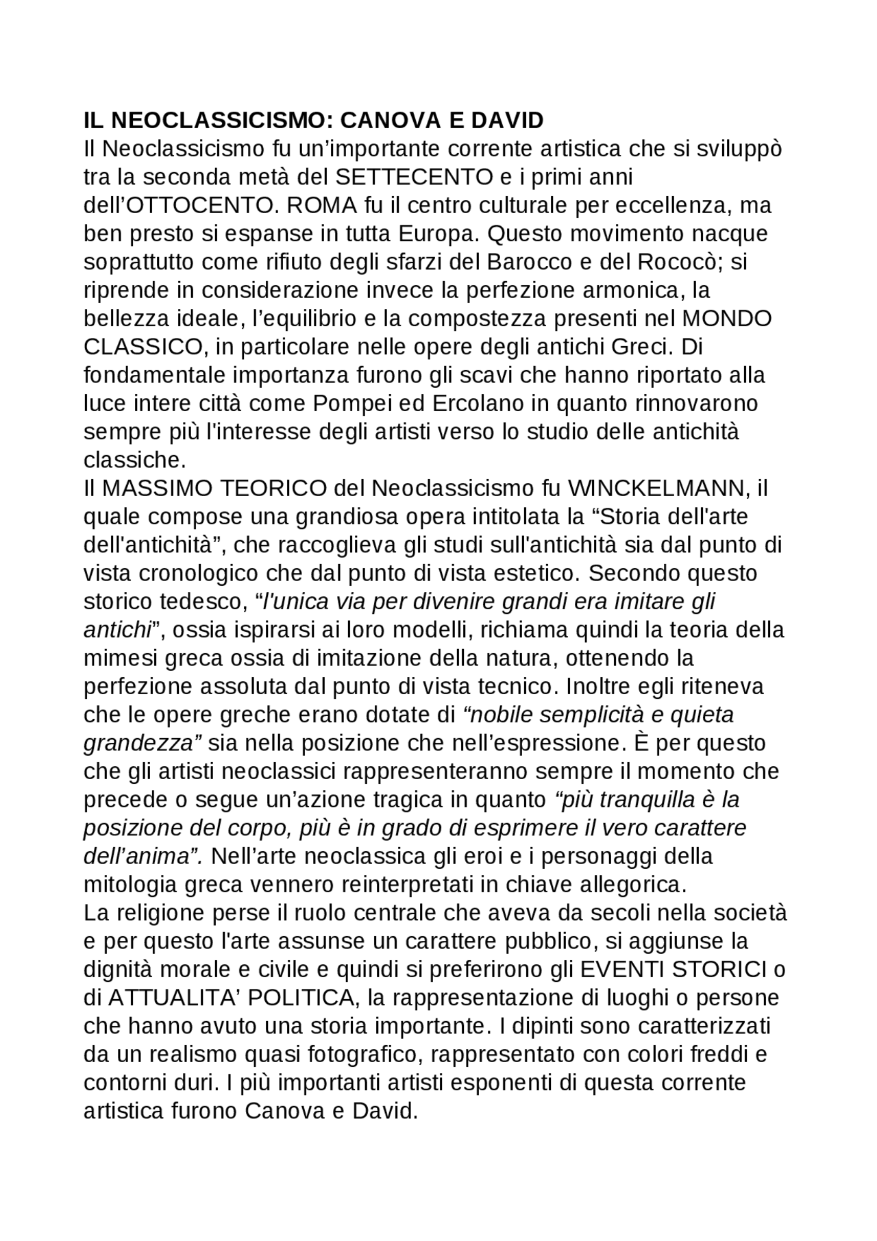 NEOCLASSICISMO - CANOVA E DAVID | Appunti di Elementi di storia dell ...