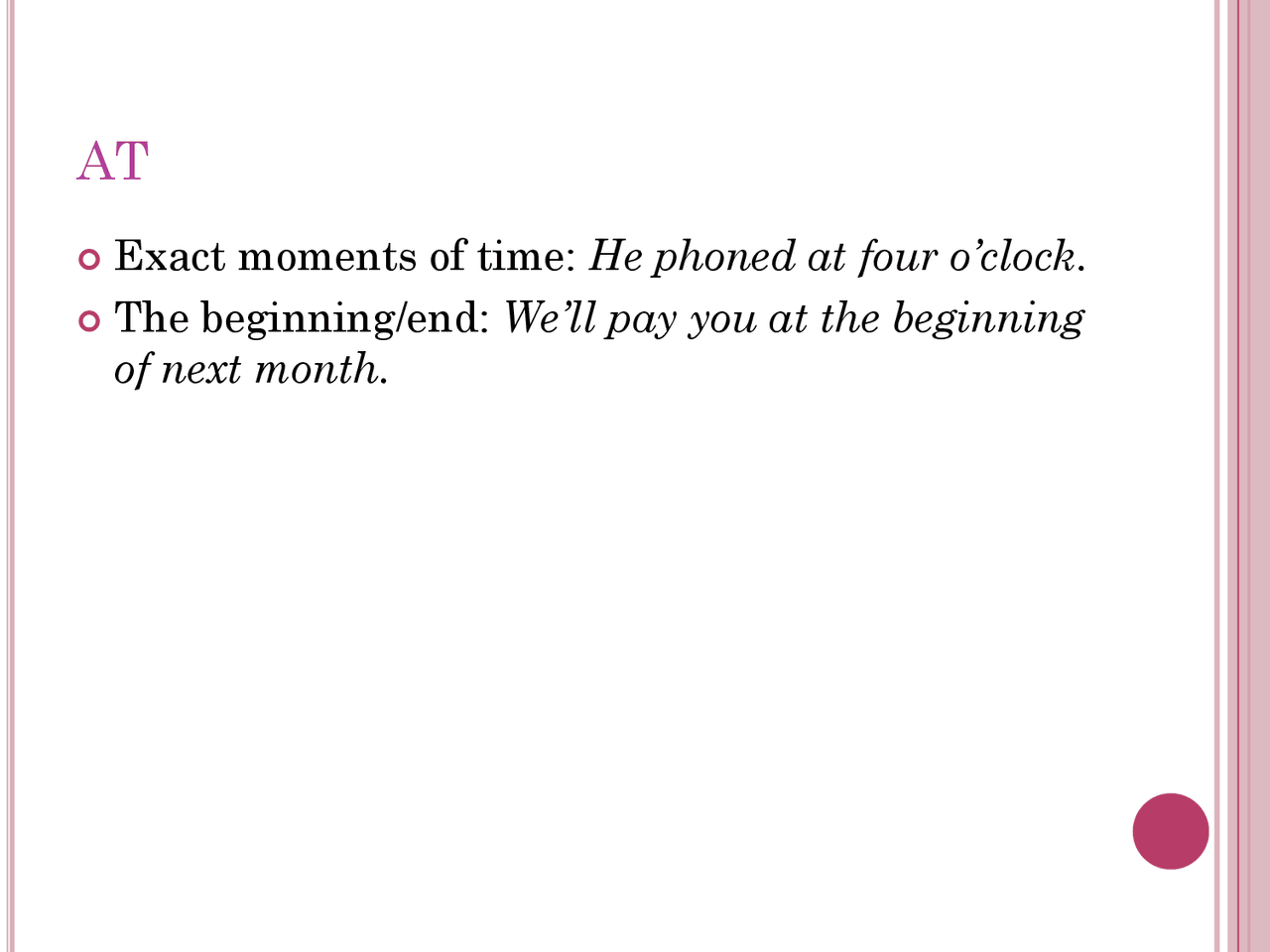 Prepositions in time clauses - Docsity