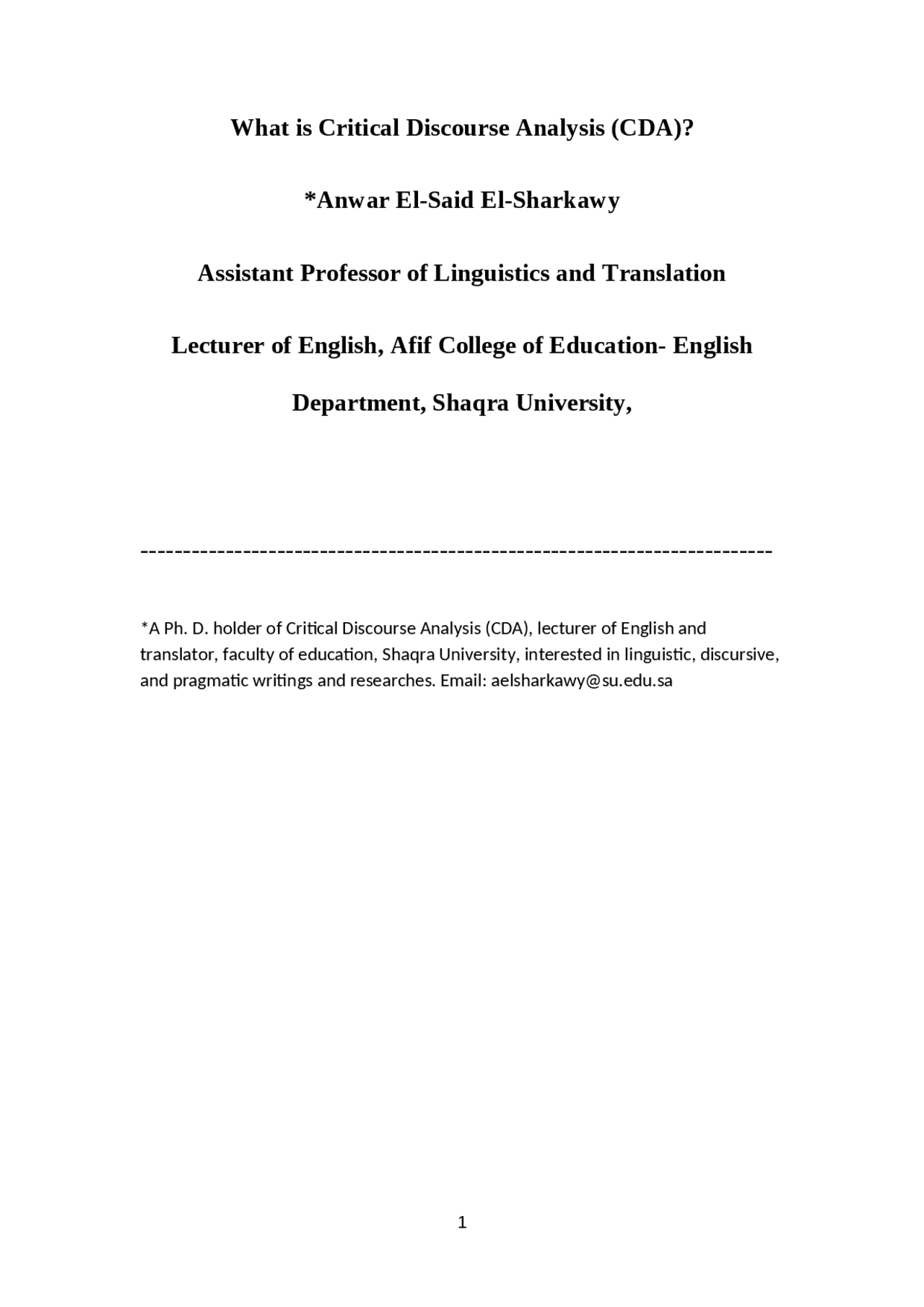 What Critical Discourse Analysis Docsity