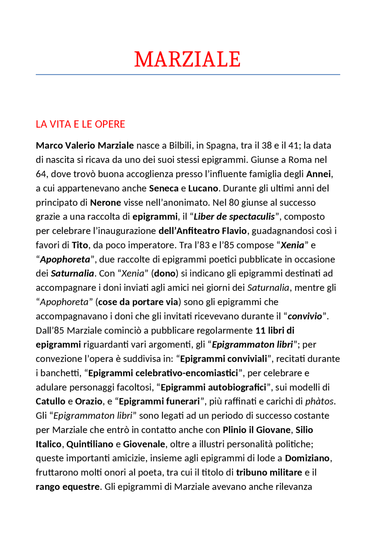 Marziale: vita e opere - Docsity