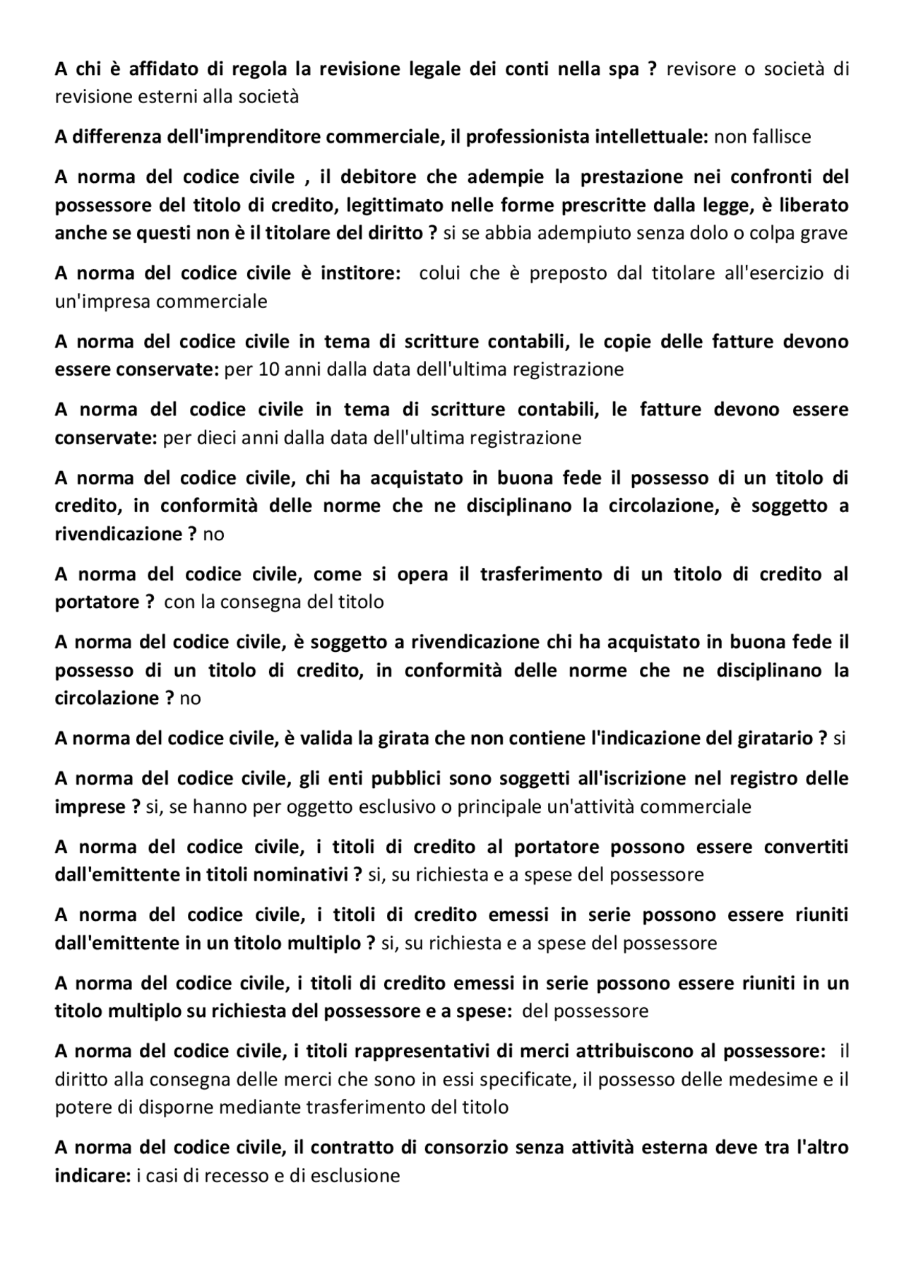 PANIERE DIRITTO COMMERCIALE - RISPOSTE MULTIPLE - Docsity