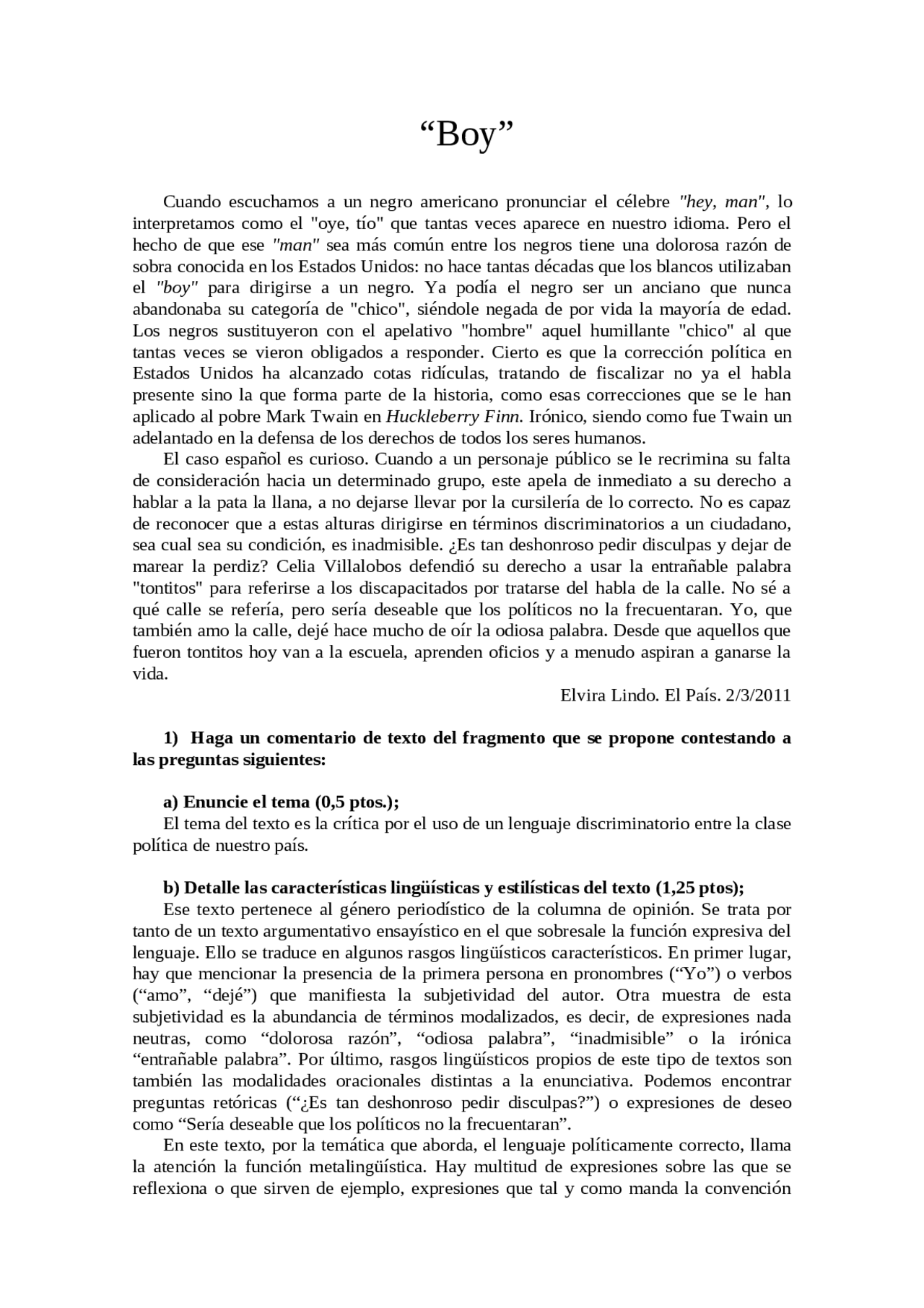 Analisis de texto "boy" El País, 2o bachillerato - Docsity