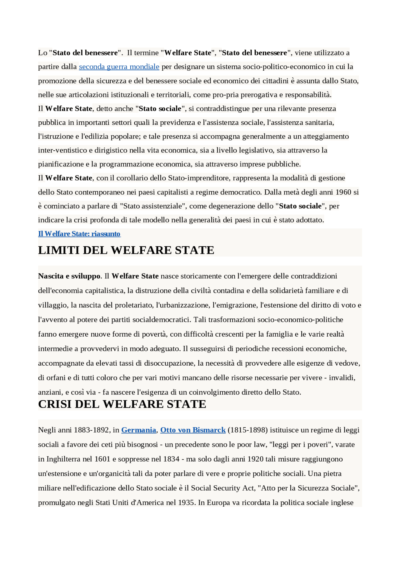Welfare State Definizione Docsity