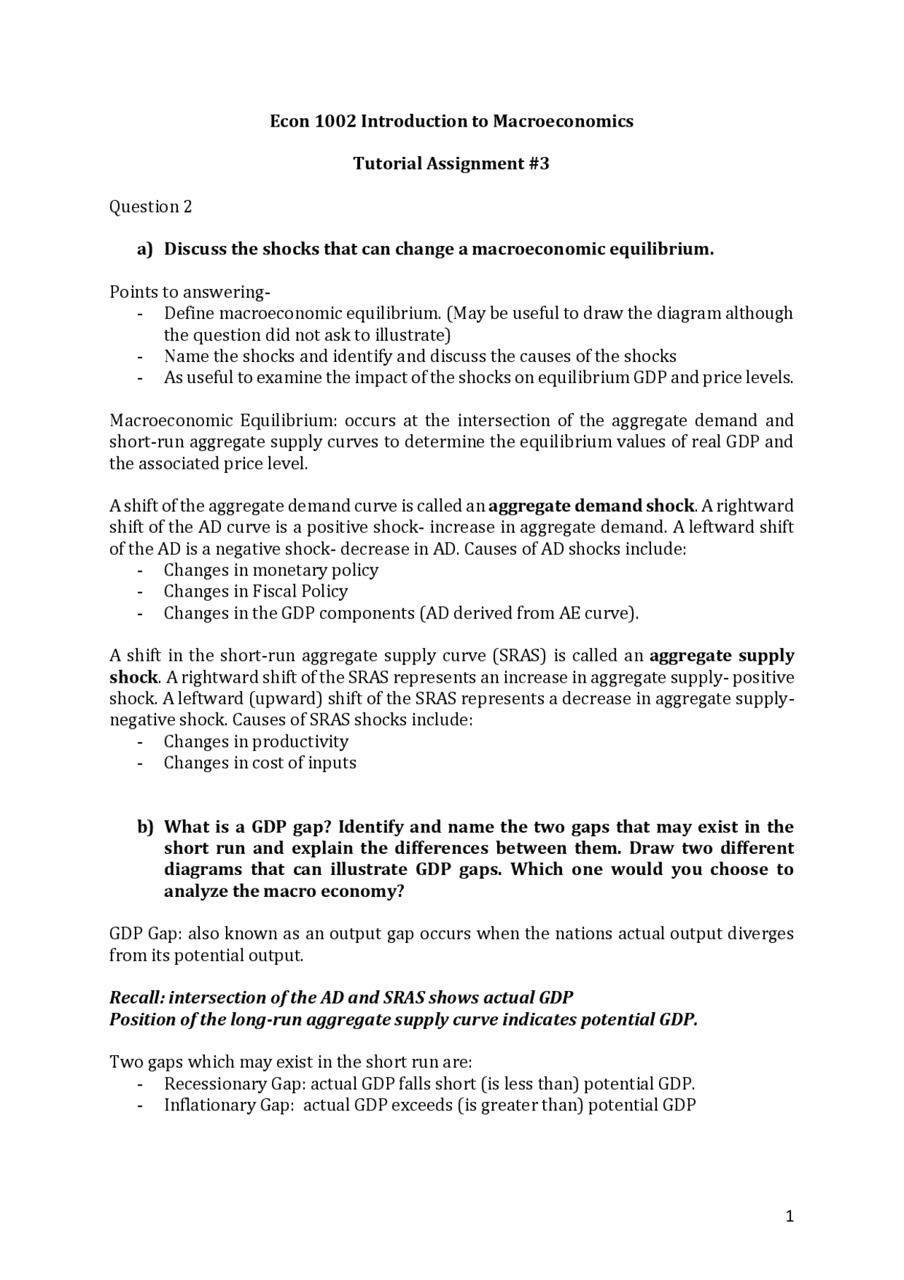 Macroecon Tutorial Sheet Docsity
