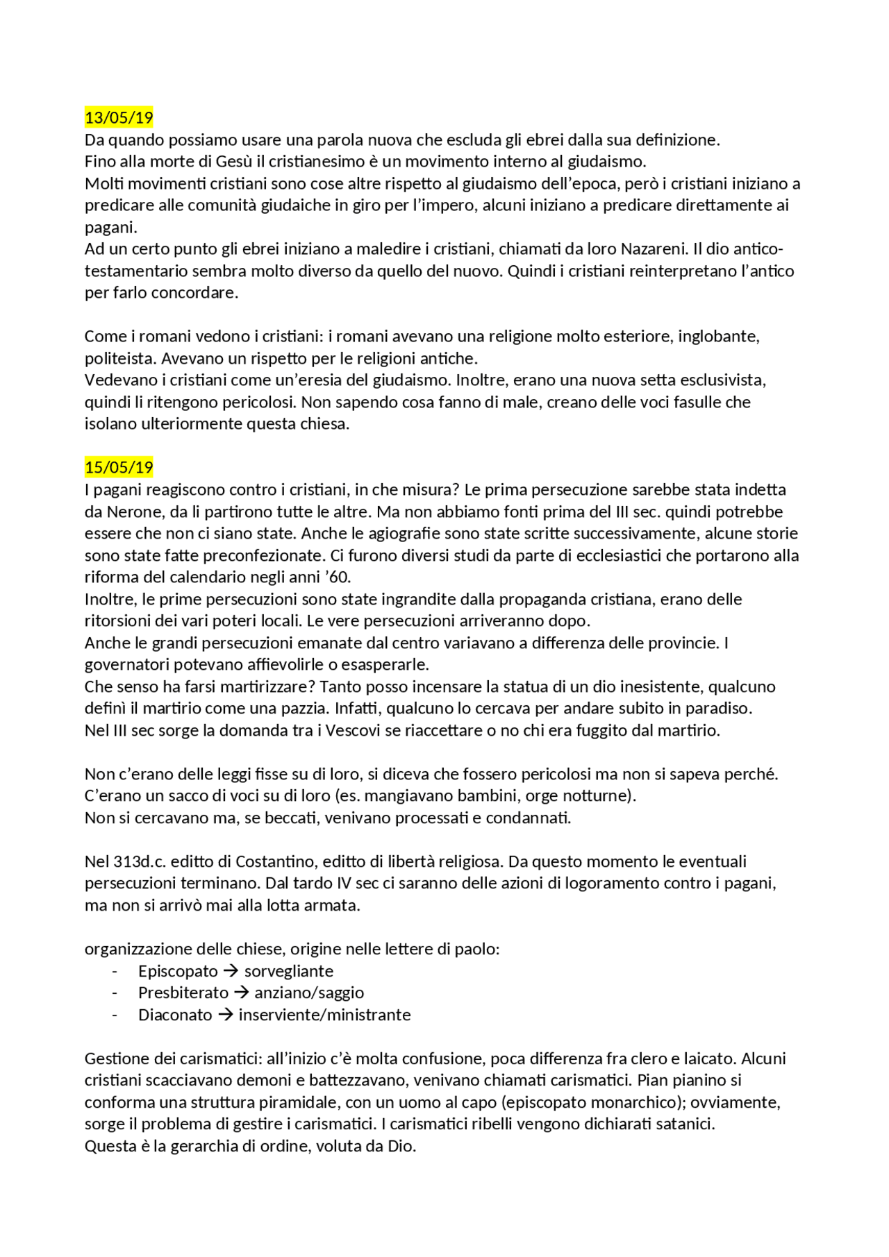 Storia Del Cristianesimo Docsity