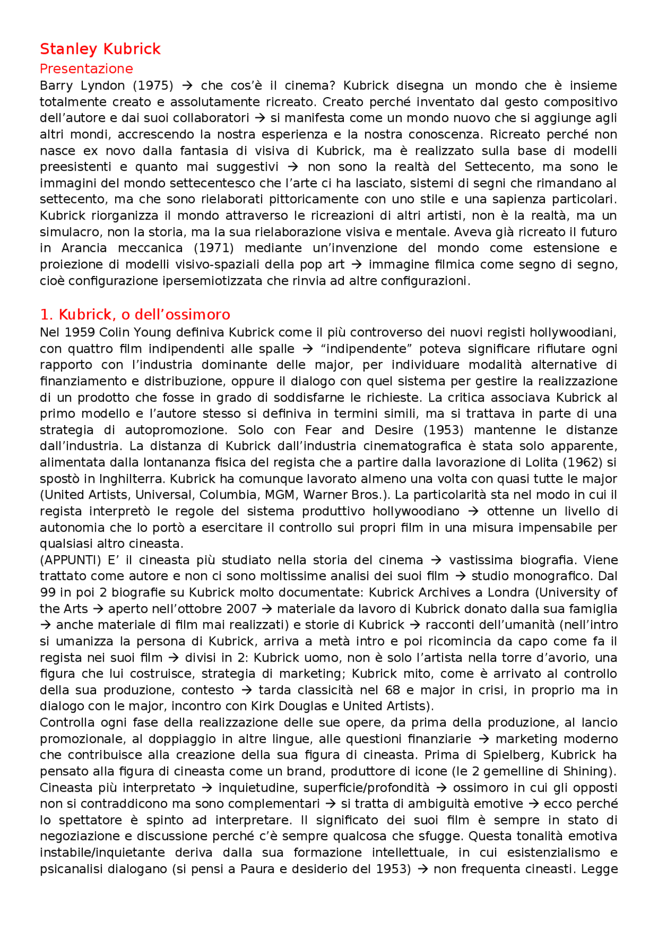 Stanley Kubrick A Cura Di E Carocci Docsity