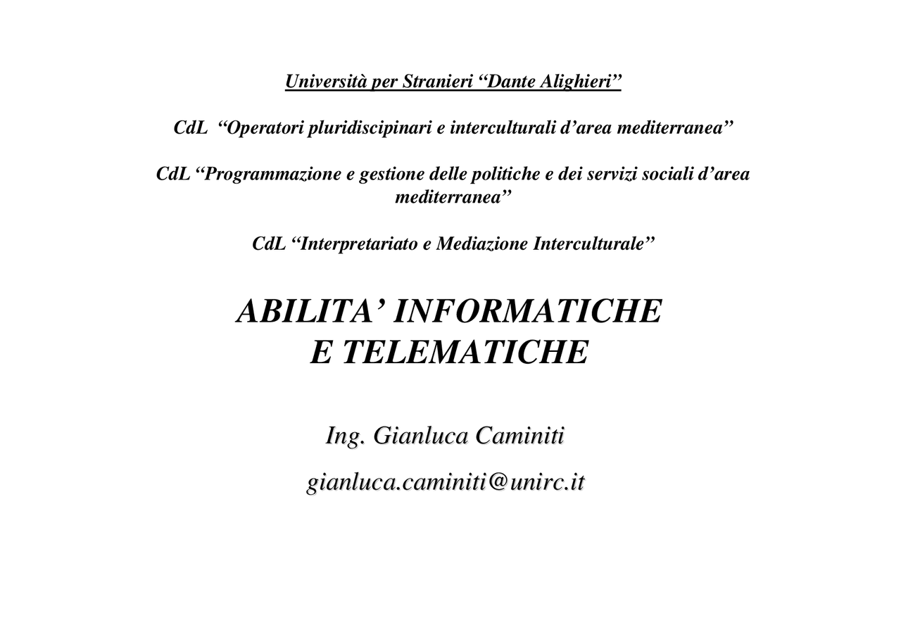Informatica E Computer Docsity