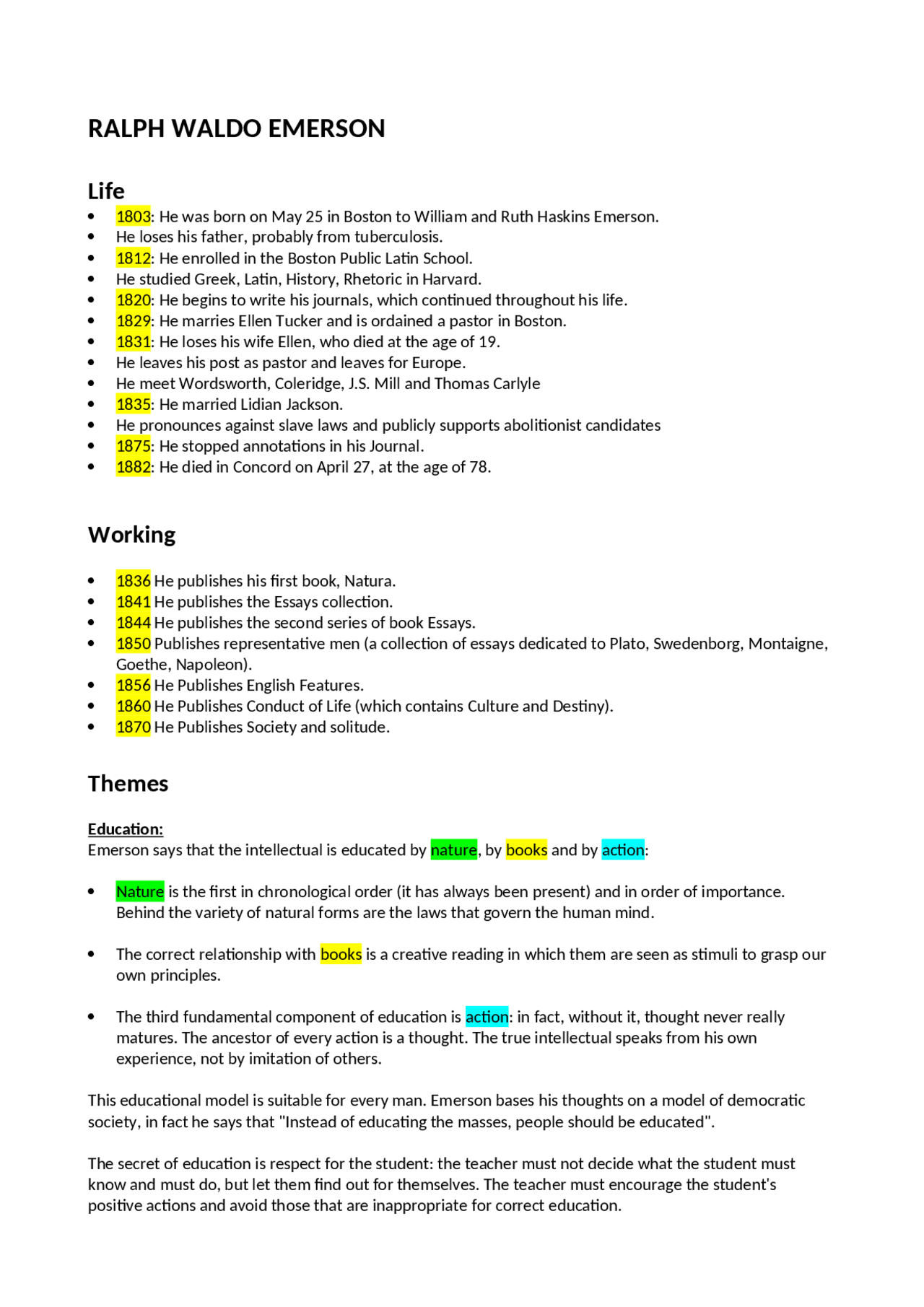 Ralph Waldo Emerson. - Docsity