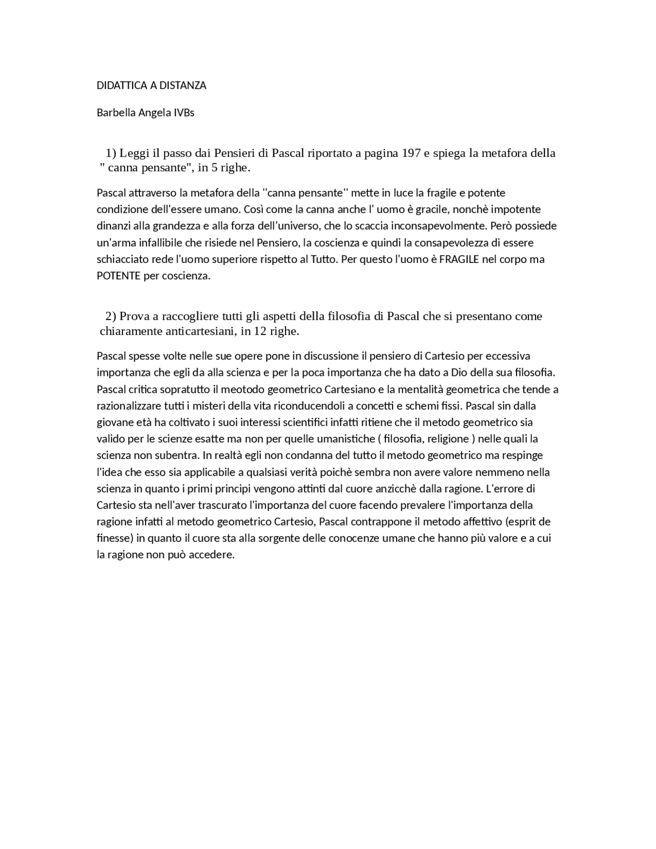 Esercizi Di Filosofia Su Pascal Docsity