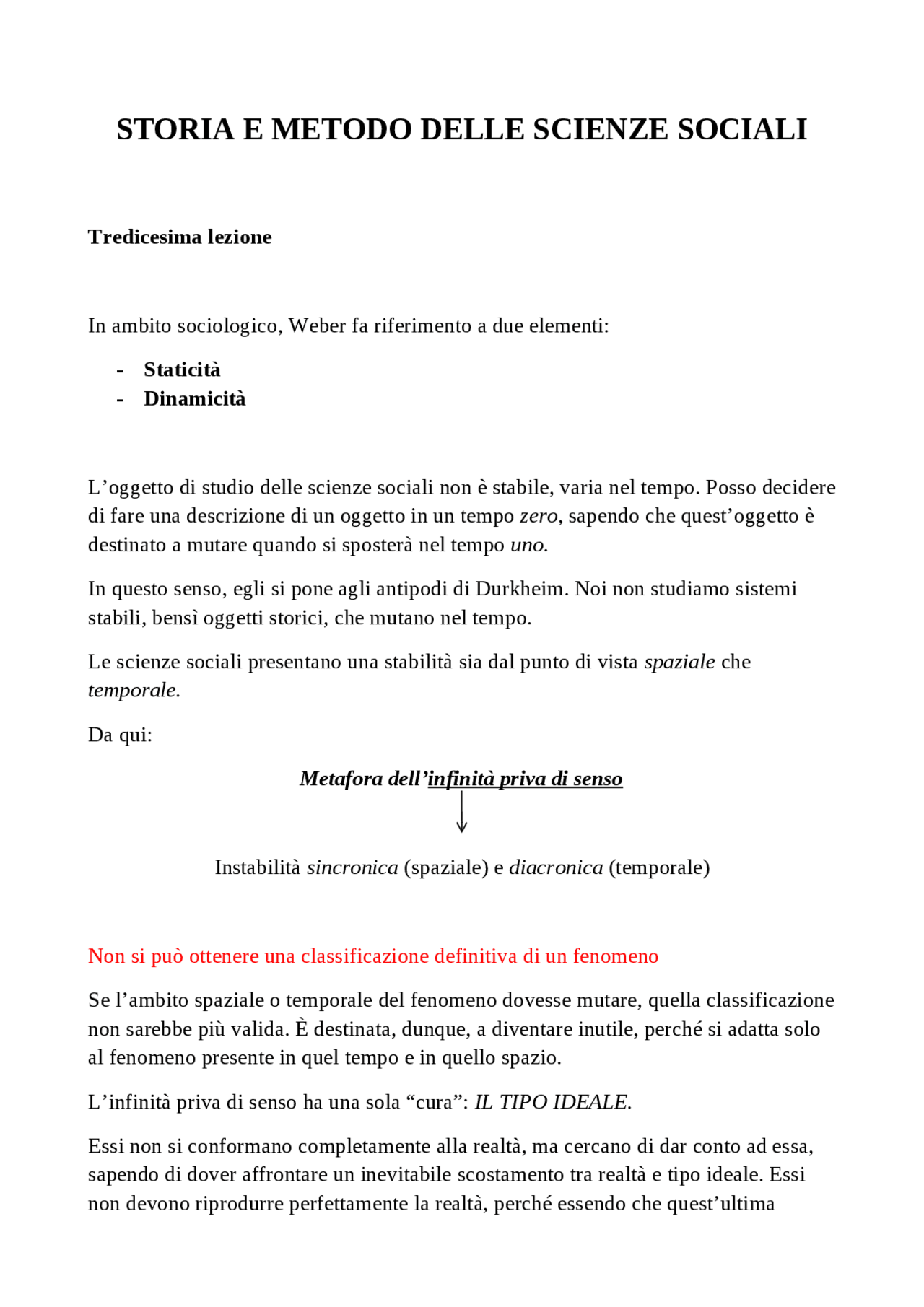 Storia E Metodo Delle Scienze Sociali Docsity