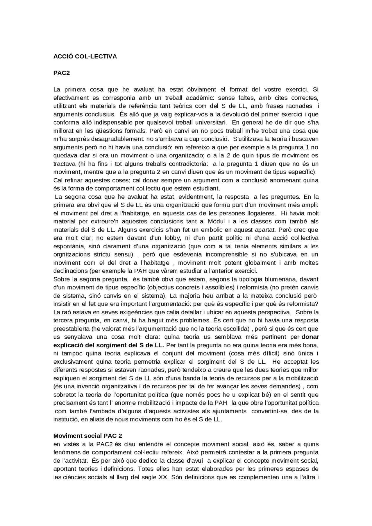 Acció Col·lectiva Pac 2 Docsity