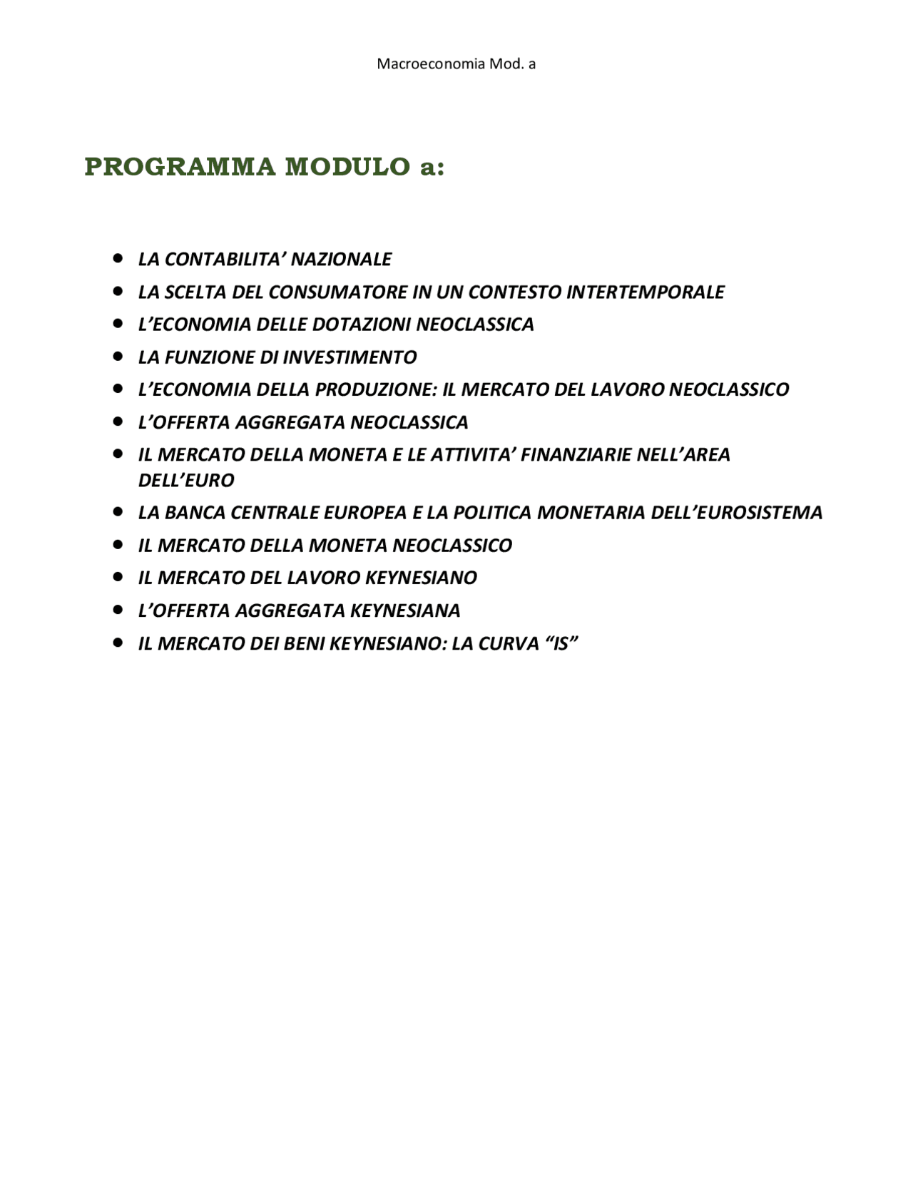 Macroeconomia Modulo A Completo Sbobinature Di Macroeconomia Docsity
