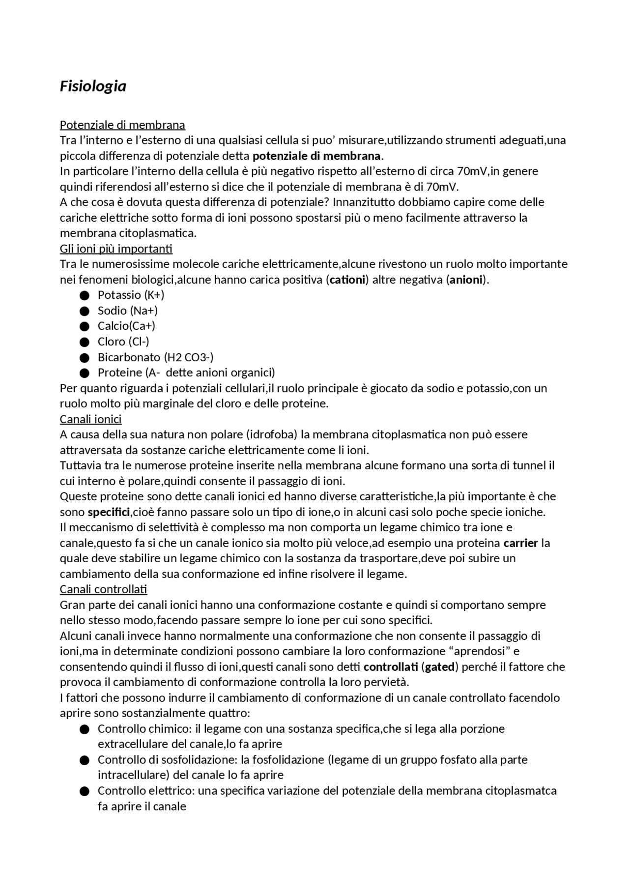 Introduzione Fisiologia Docsity