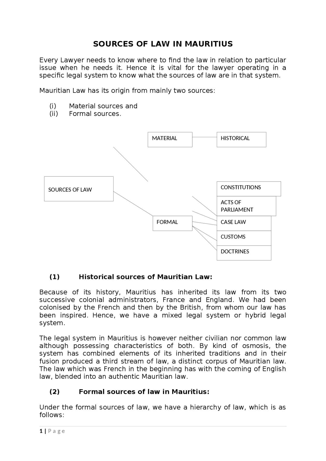 Sources of law in Mauritius | Lecture notes Law | Docsity