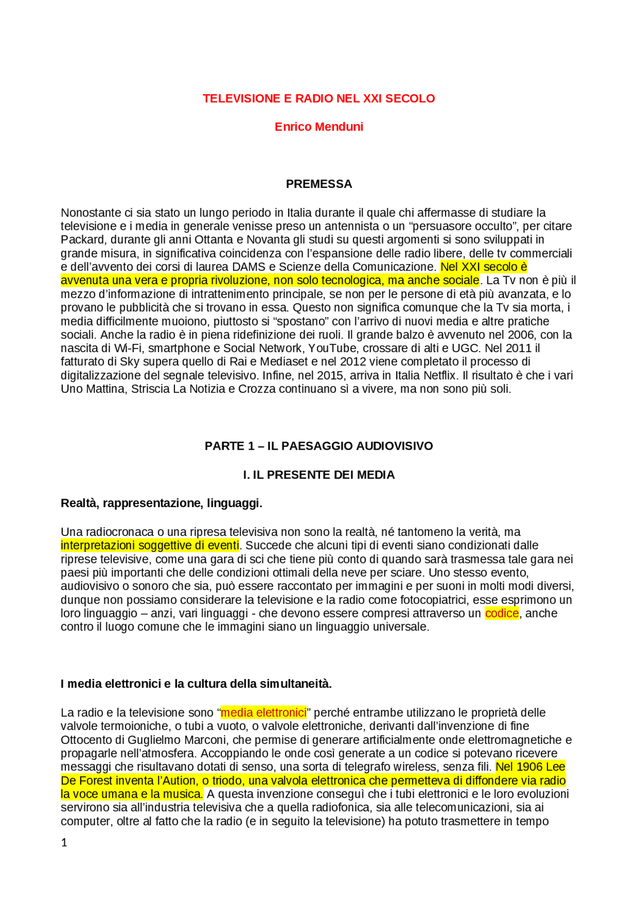 Televisione E Radio Nel Xxi Secolo E Menduni Riassunto Docsity