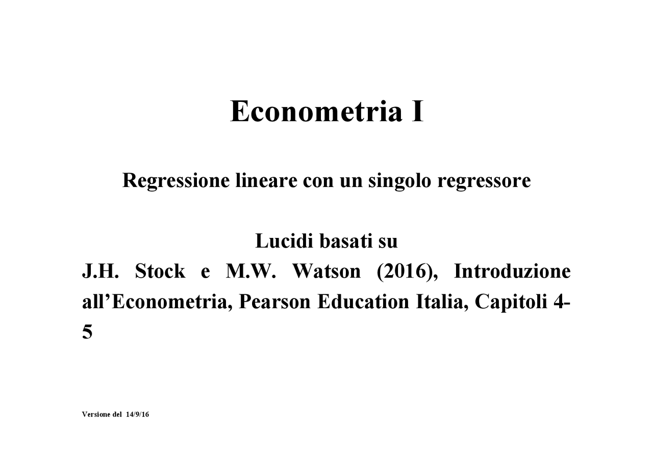Slides Corso Di Econometria Docsity