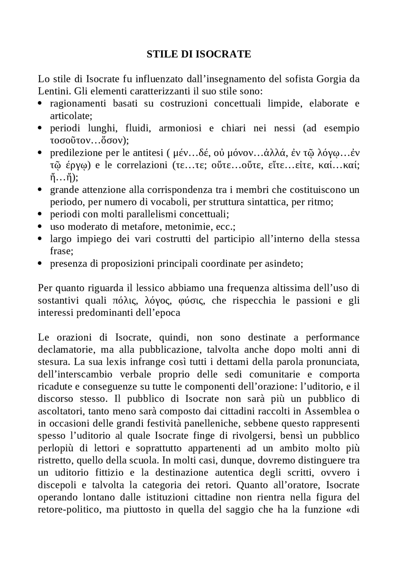 Isocrate E Il Suo Stile Docsity