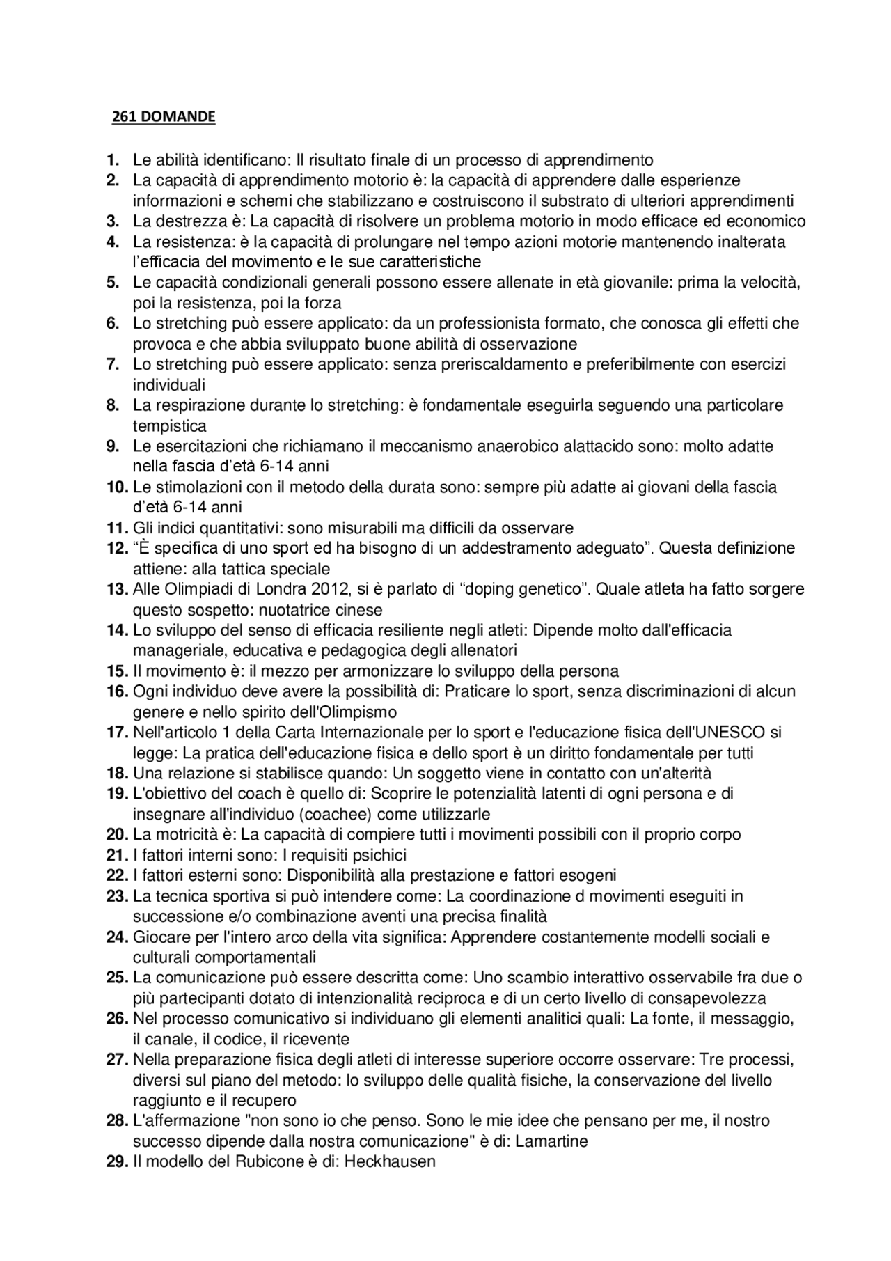 261 Domande Teorie E Metodologie Dellallenamento L 22 Unipegaso Docsity