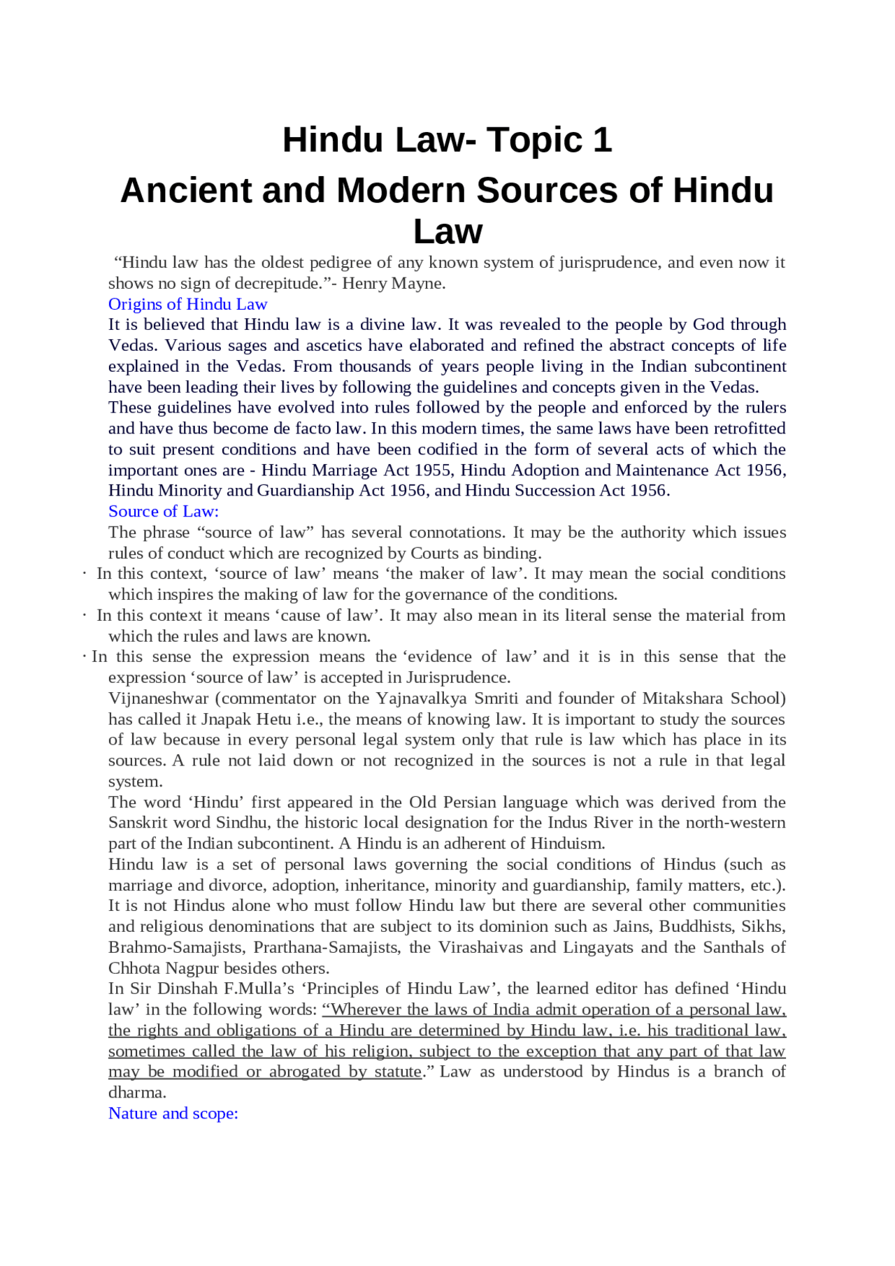 HINDU LAW NOTES FFDFDDF CBFDGFD - Docsity