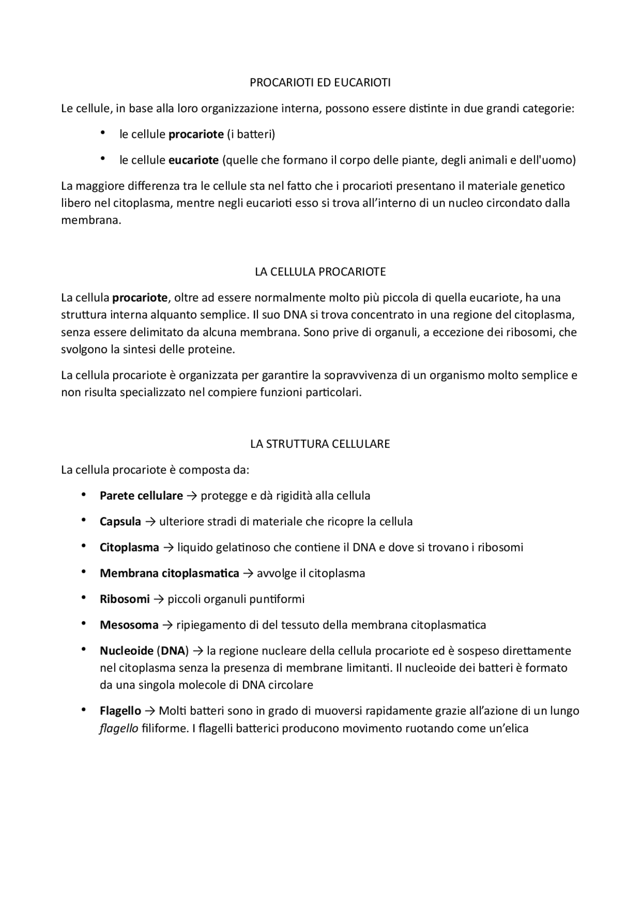 Cellula procariote ed eucariote - Docsity