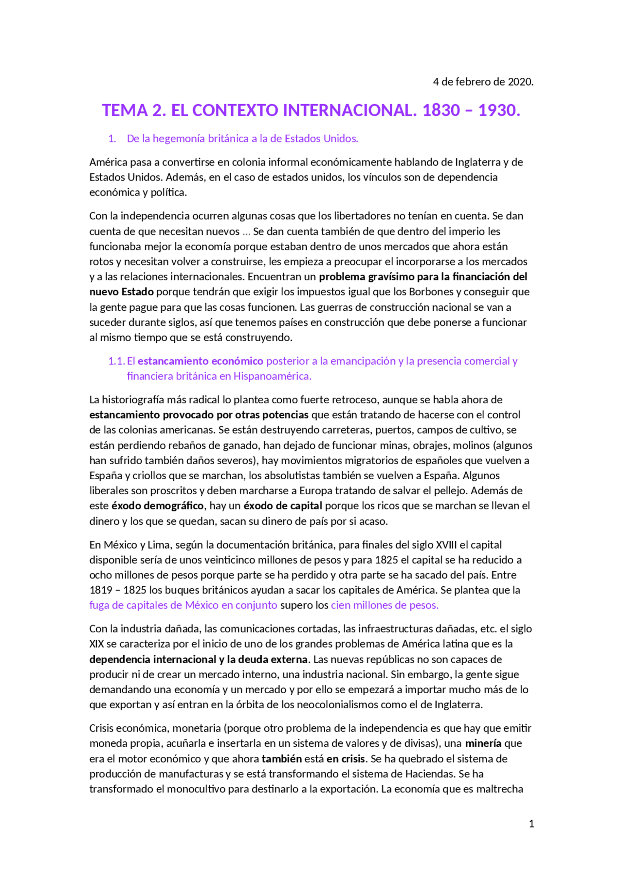 El contexto internacional. tema 2 - Docsity