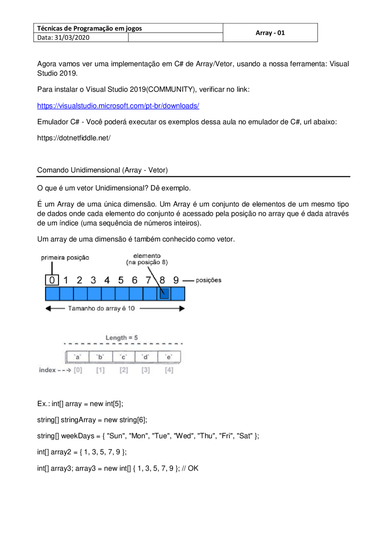 Array (Vetor) C# - Explicação e Exemplos | Notas de estudo Linguagem de ...