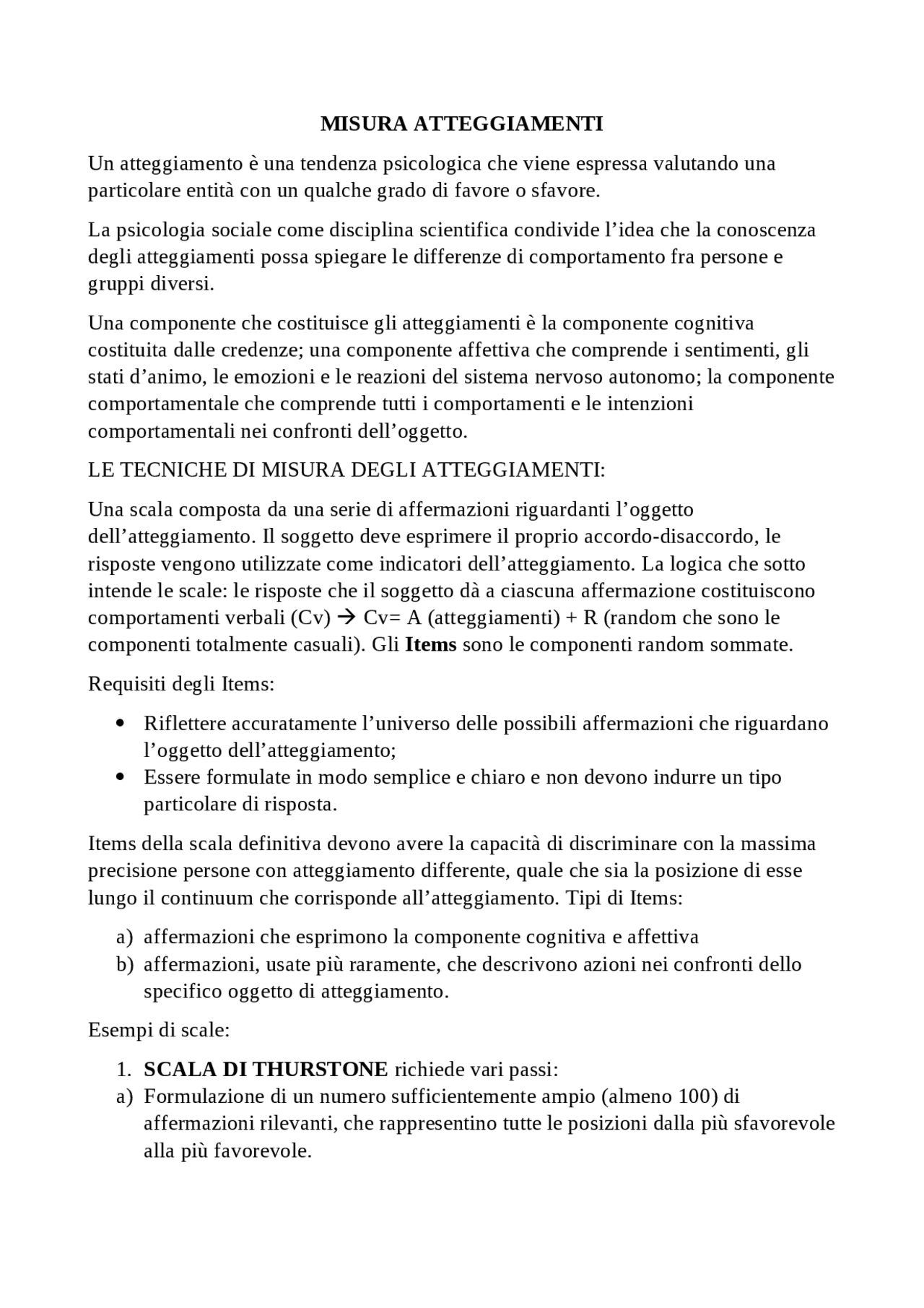 Riassunto Misura Degli Atteggiamenti Docsity