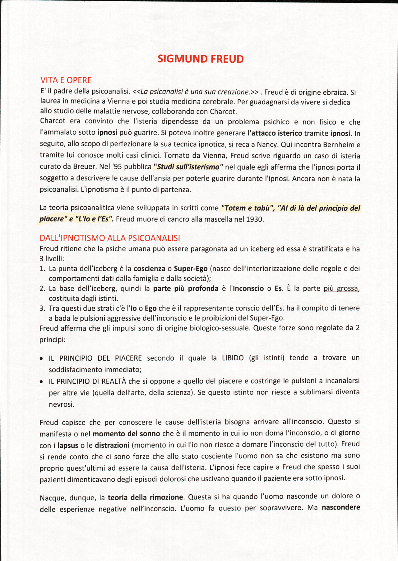 Appunti Su Freud Per Università E Liceo Docsity