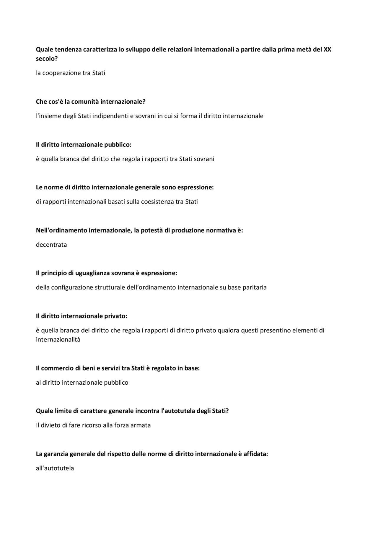 Test Di Autoverifica Di Diritto Internazionale Con Risposte Unicusano