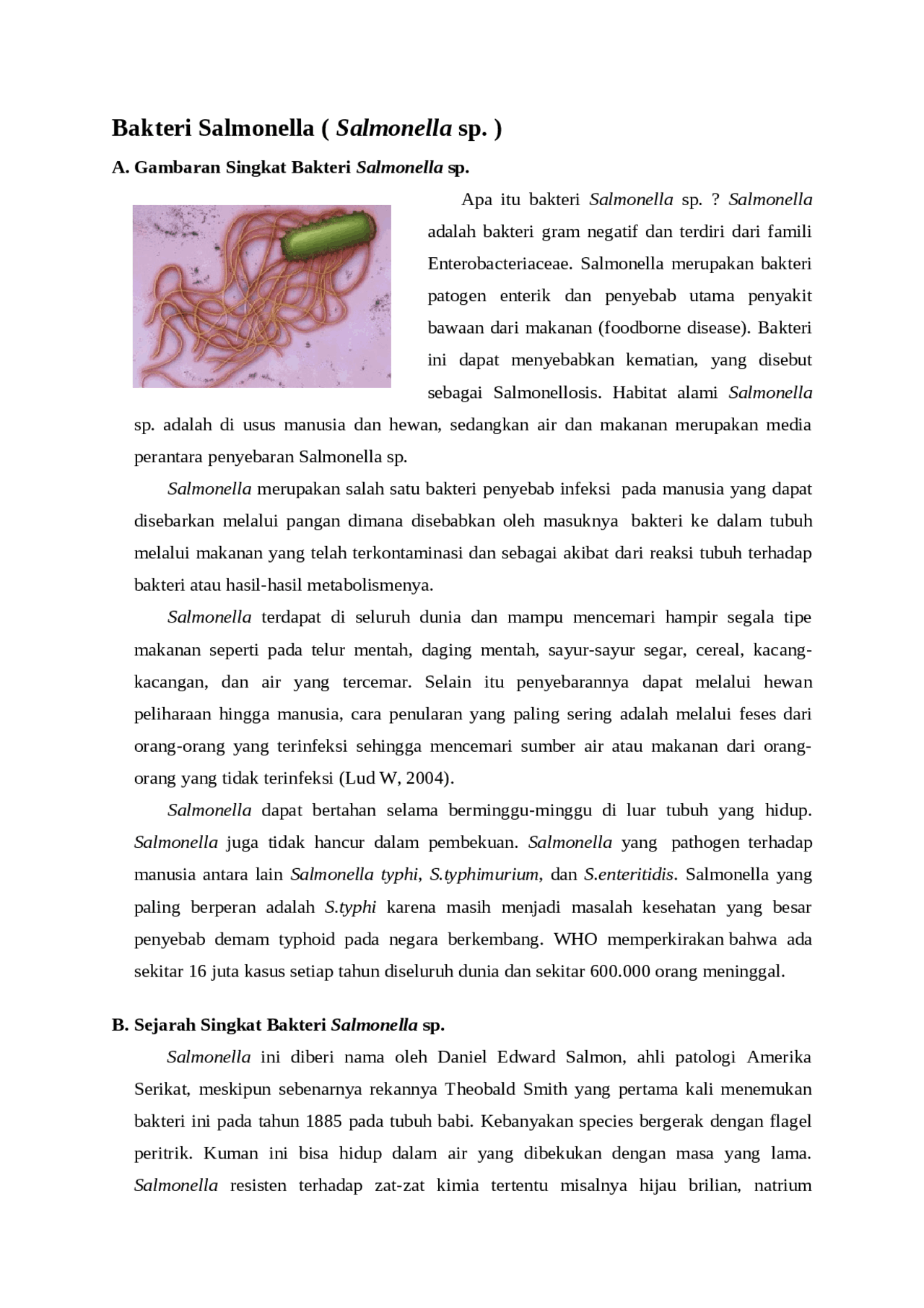 Tugas Biologi : Salmonella - Docsity